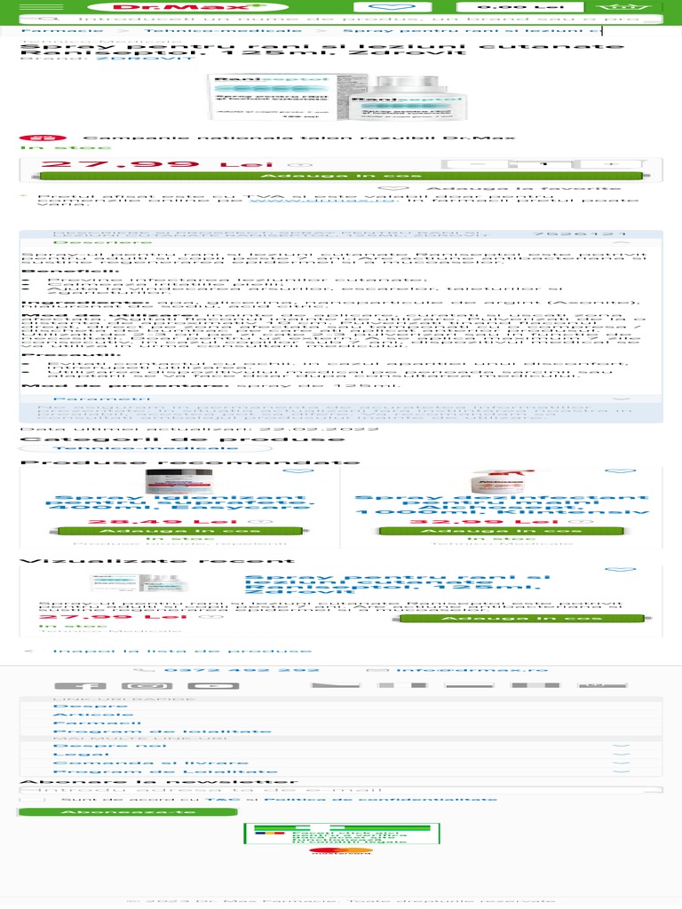 Spray Pentru Rani Si Leziuni Cutanate Raniseptol, 125ml, Zdrovit DR ...