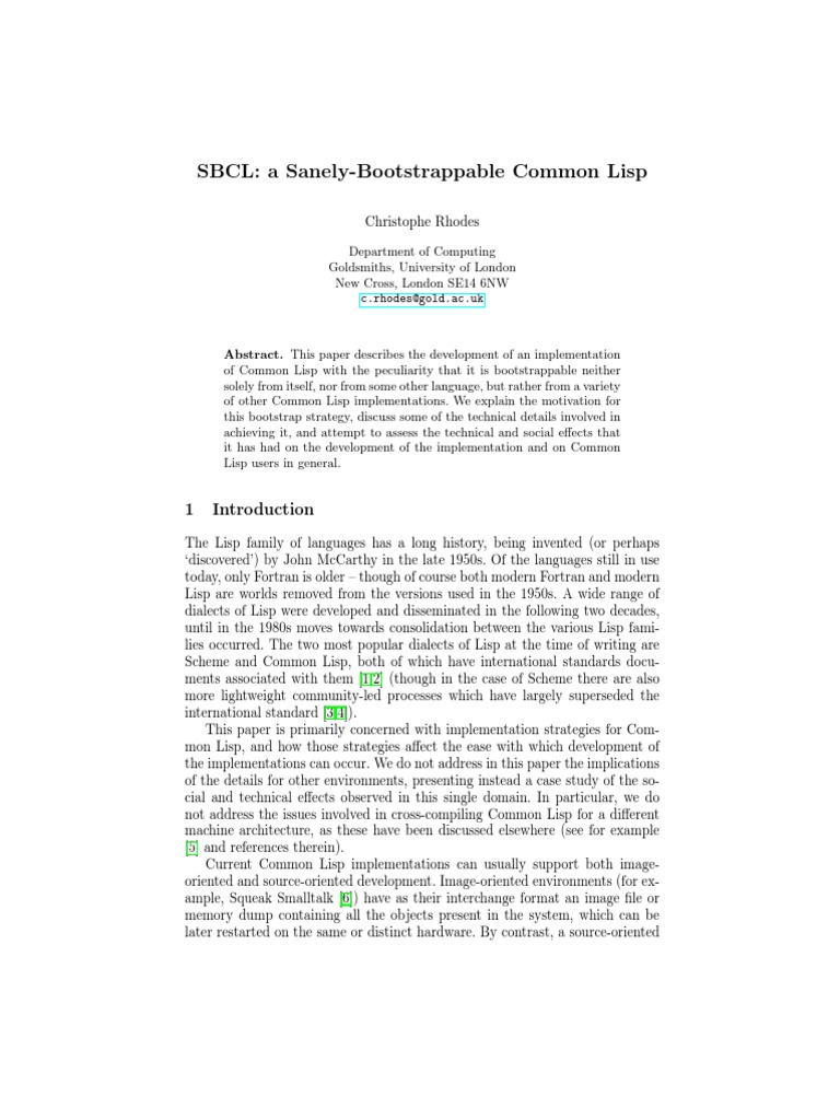 SBCL: A Sanely-Bootstrappable Common Lisp | PDF SBCL: A Sanely-Bootstrappable Common Lisp | PDF