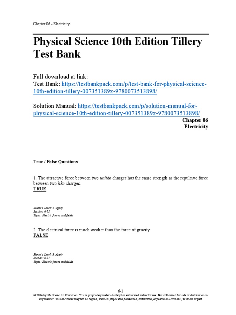 Physical Science 10th Edition Tillery Test Bank Download | PDF ...