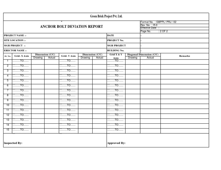 Checklist - Anchor Bolt Deviation | PDF Checklist - Anchor Bolt Deviation | PDF