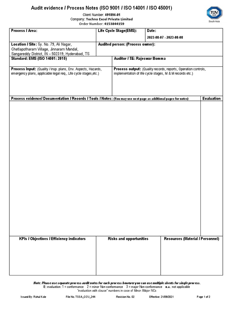 Process Audit Notes | PDF