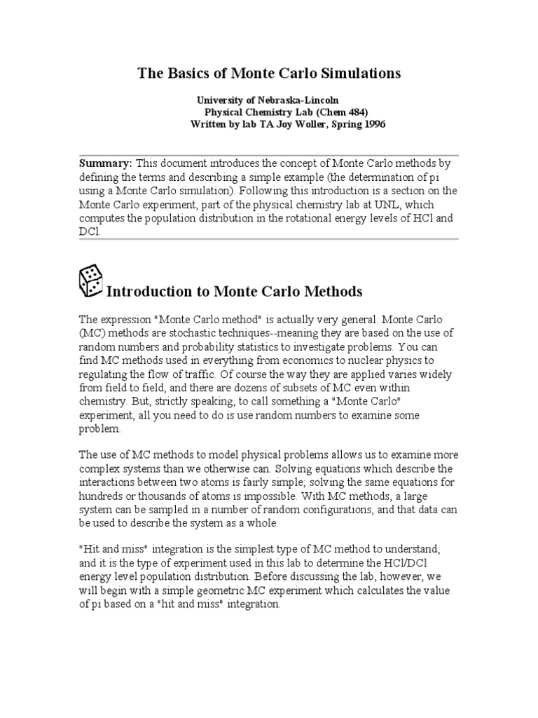The Basics Of Monte Carlo Simulations Pdf Monte Carlo Method Pi