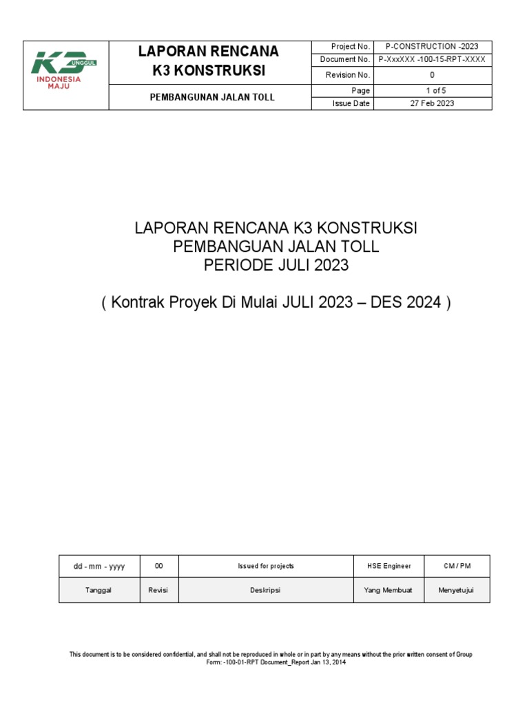 Praktik Demonstrasi Pembuatan Laporan Rencana K3 Konstruksi | PDF