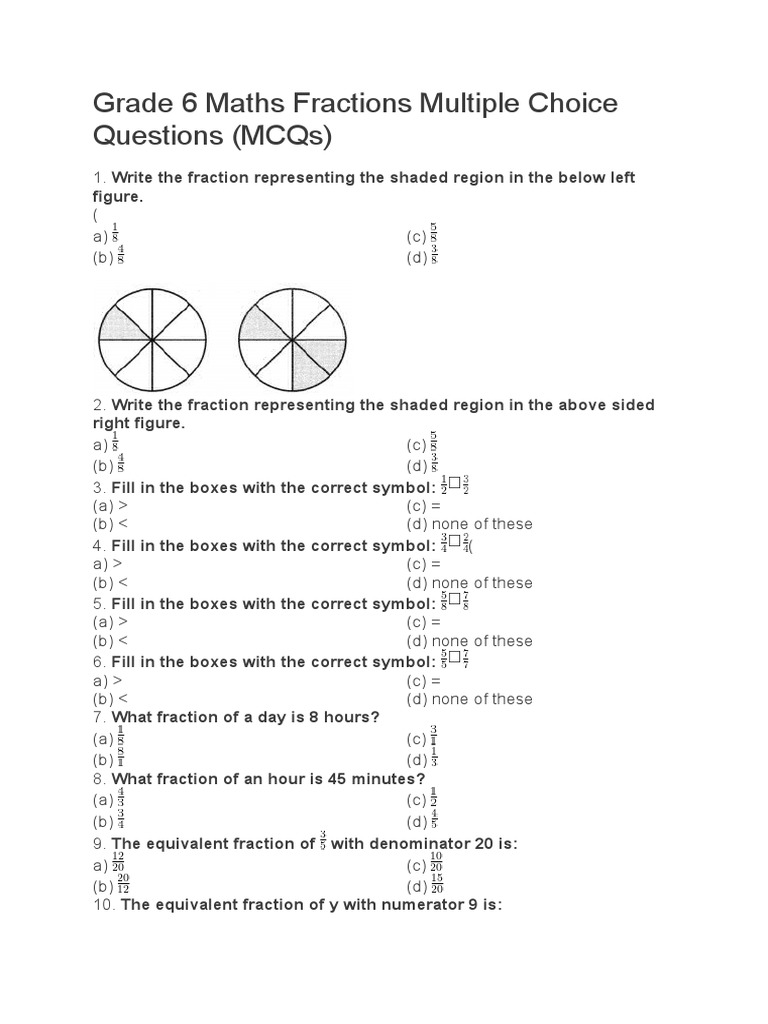 Grade 6 MCQs on Fractions | PDF