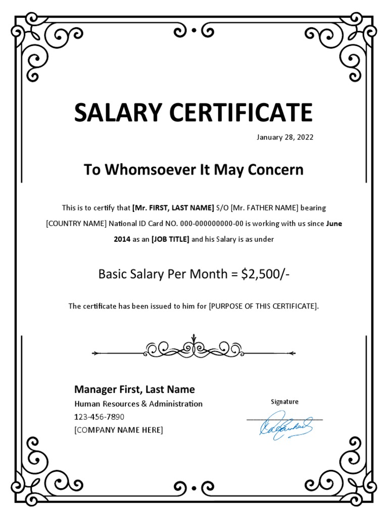 To Whome It May Concern Salary Certificate Template | PDF