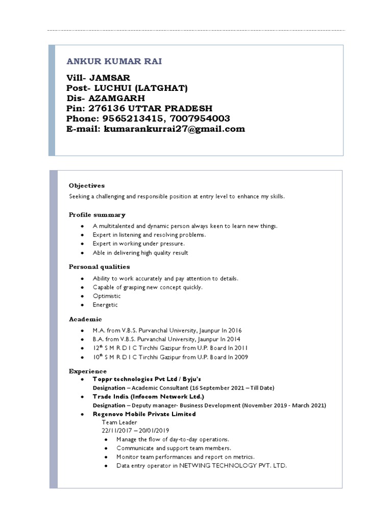 Ankur Rai Resume Updated 2023 Feb | PDF