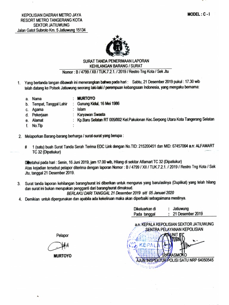 BA Kehilangan Dari Polisi | PDF