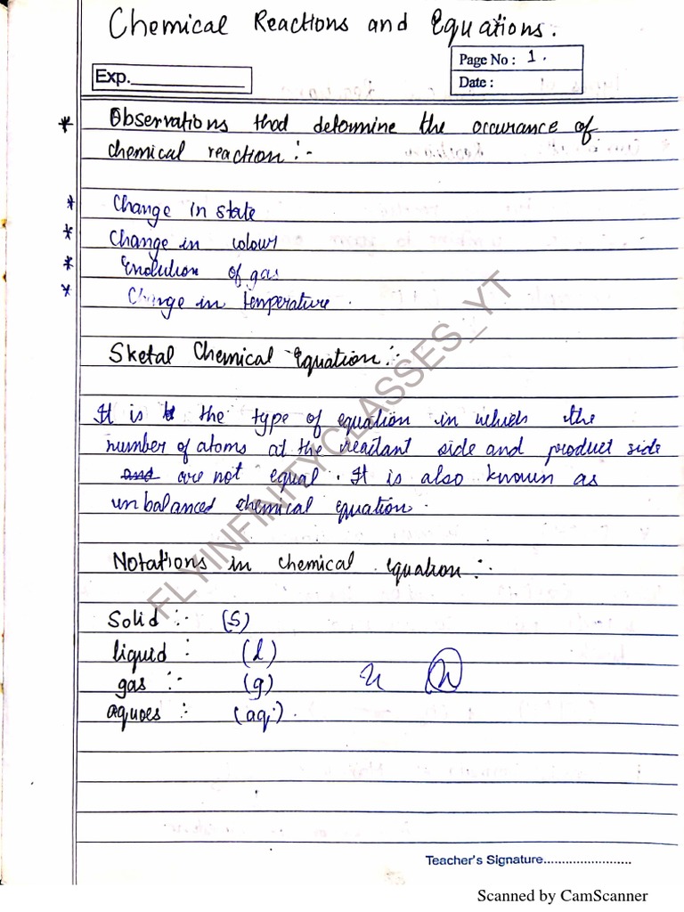 Chemistry 10 Handwritten Notes | PDF