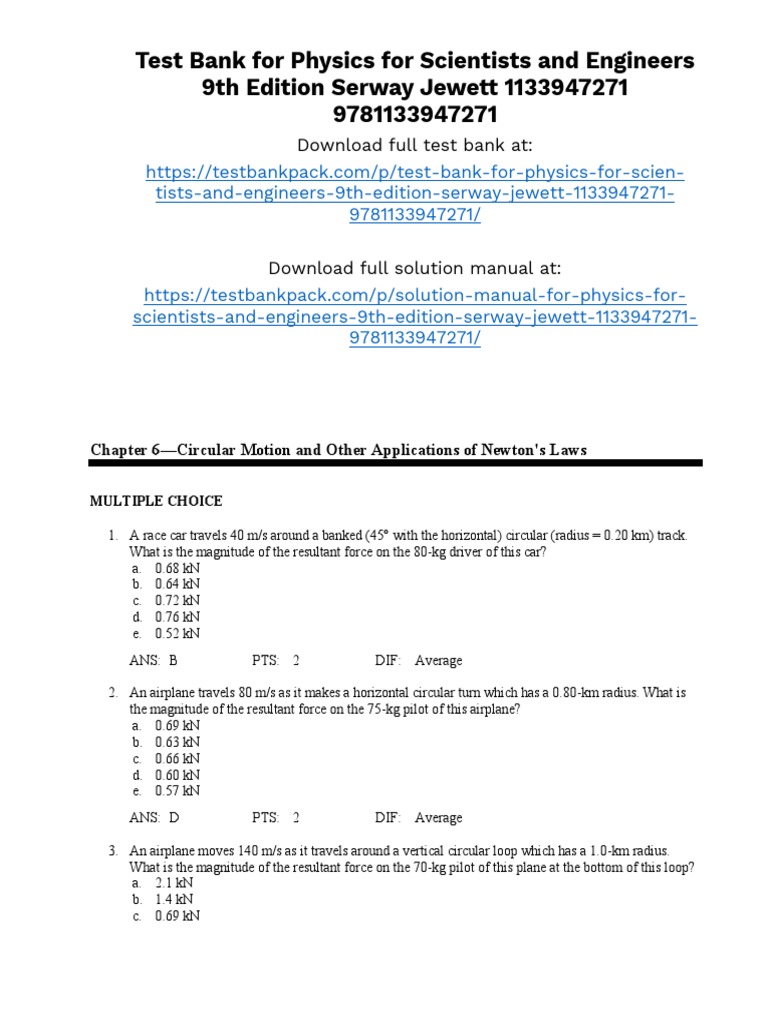 Physics For Scientists and Engineers 9th Edition Serway TB Download | PDF