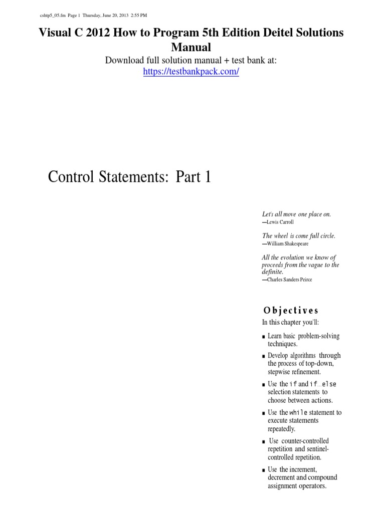 Visual C 2012 How To Program 5th Edition Deitel Solutions Manual 1 | PDF