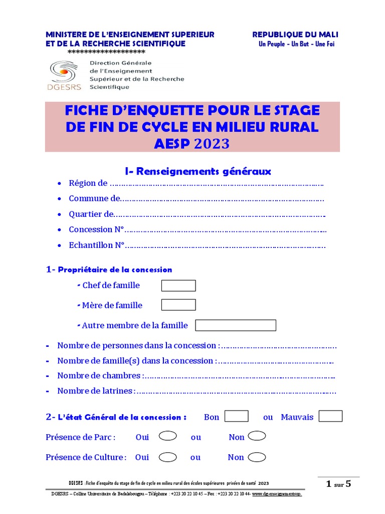 Fiche D'enquête en Milieu Rural AEPS 2022-2023 | PDF Fiche D'enquête en Milieu Rural AEPS 2022-2023 | PDF