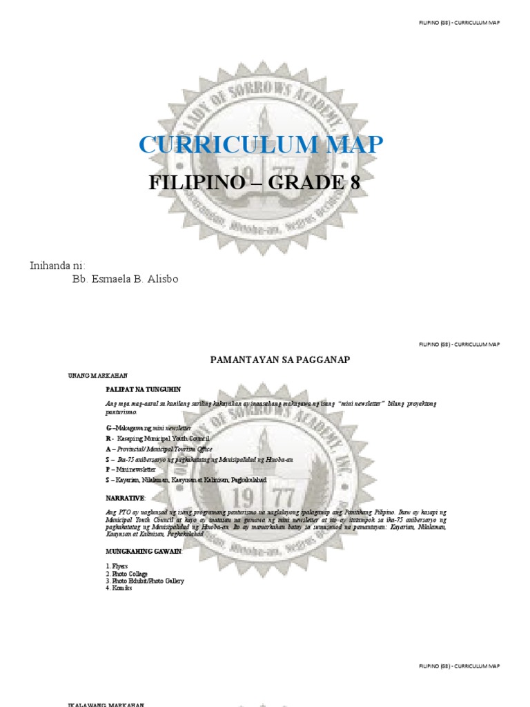 Curriculum Map Sa Filipino 8 | PDF