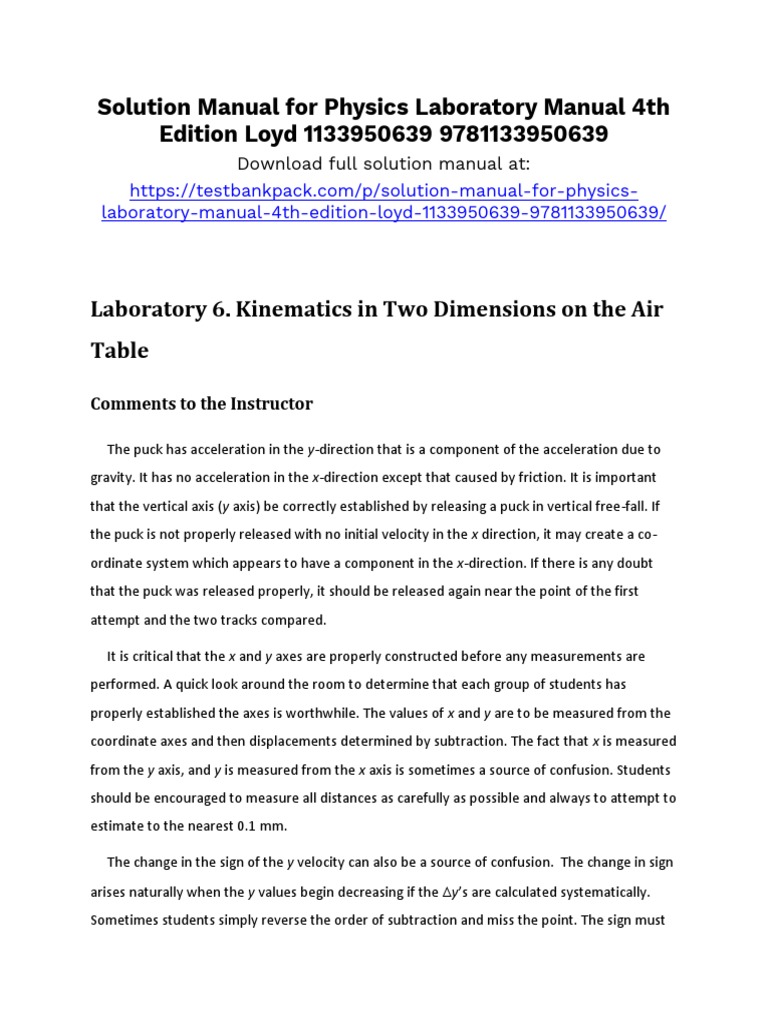 Physics Laboratory Manual 4th Edition David Loyd Solutions Manual ...