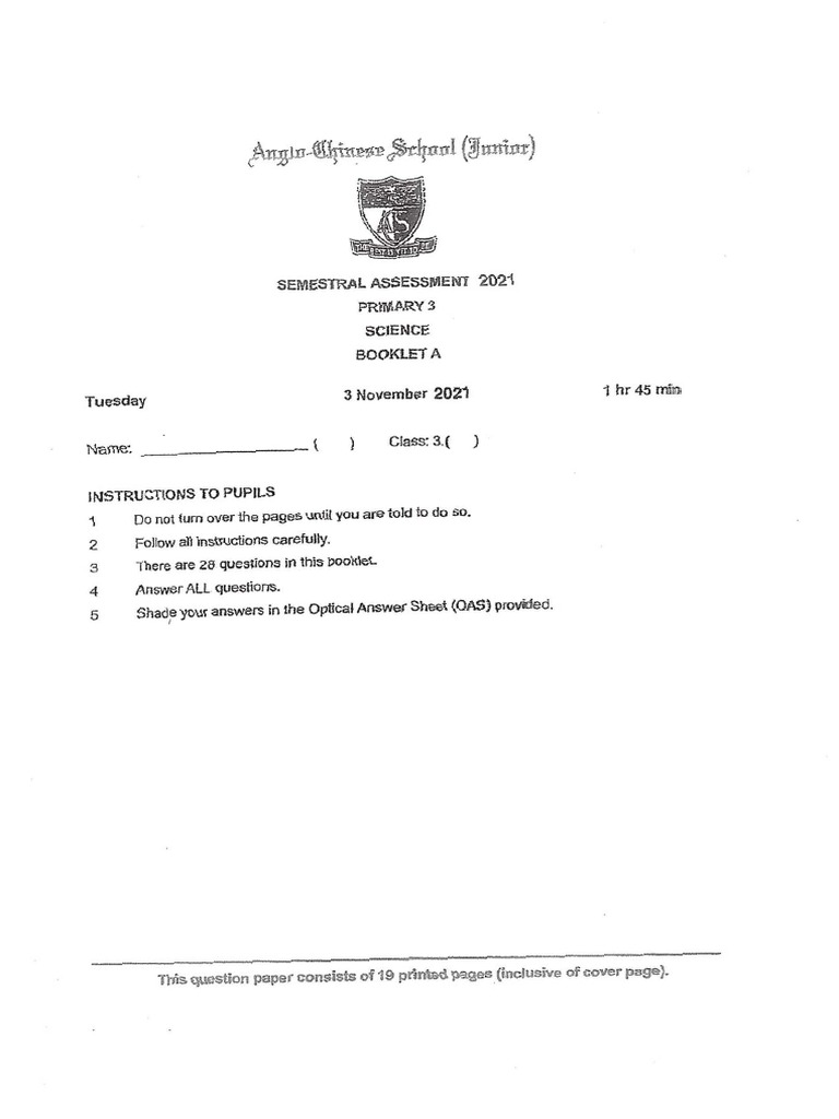 P3 Science 2021 ACSJ SA2 Papers | PDF