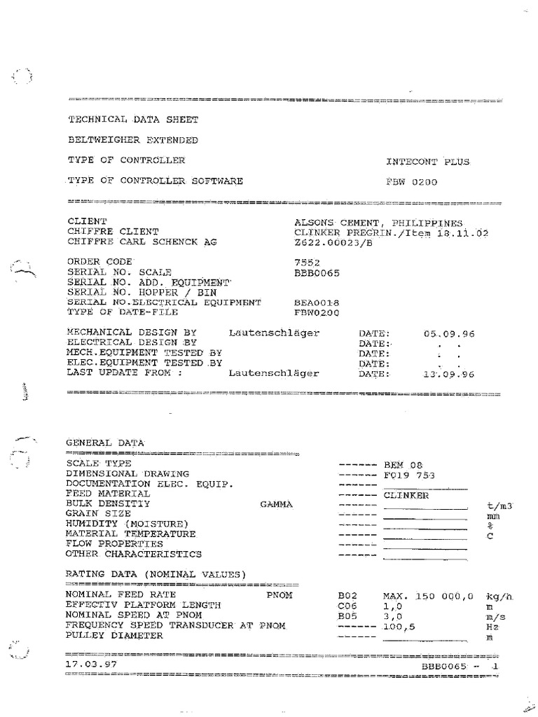 Schenck Multicont Parameters | PDF