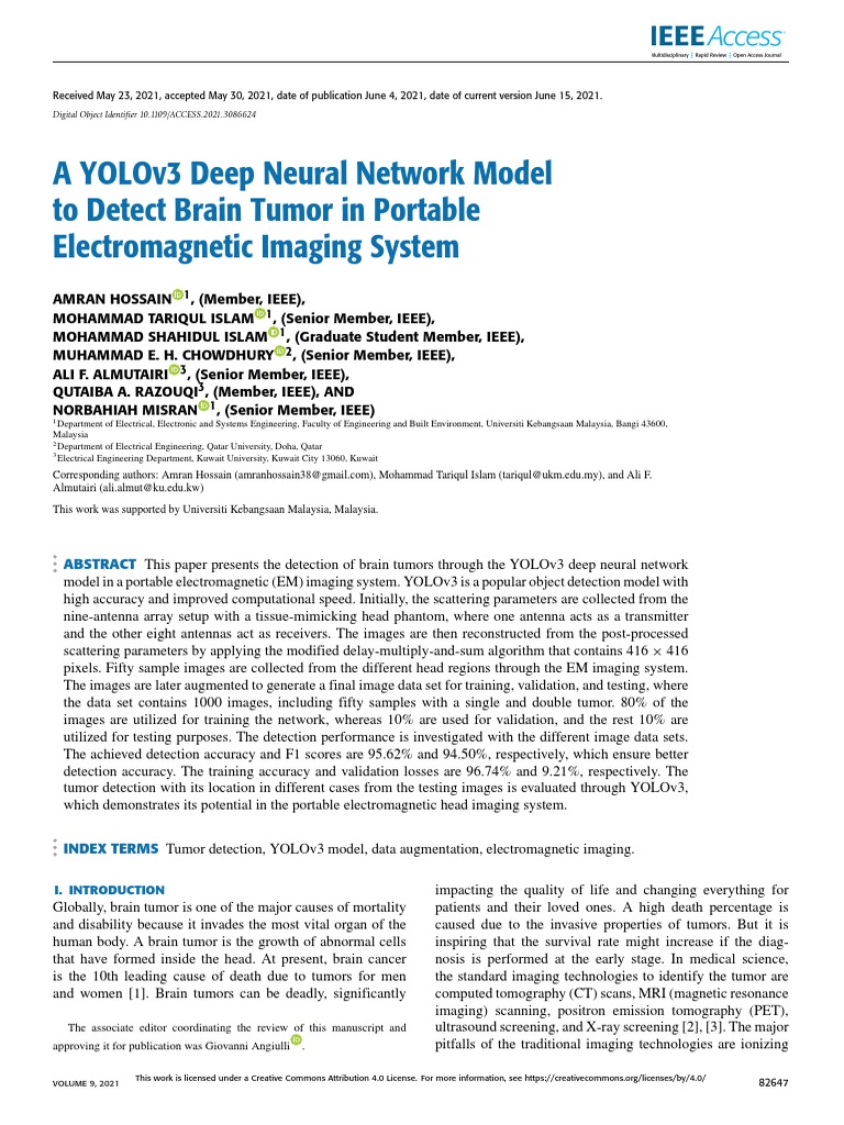 A YOLOv3 Deep Neural Network Model To Detect Brain Tumor in Portable ...