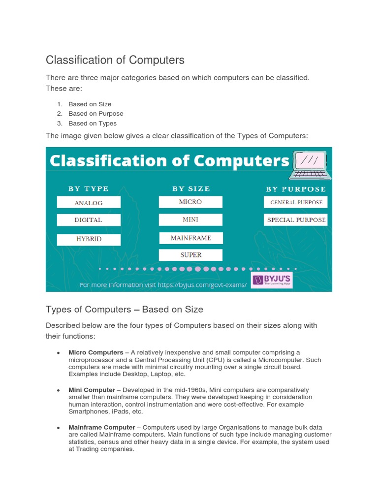 Classification of Computers | PDF