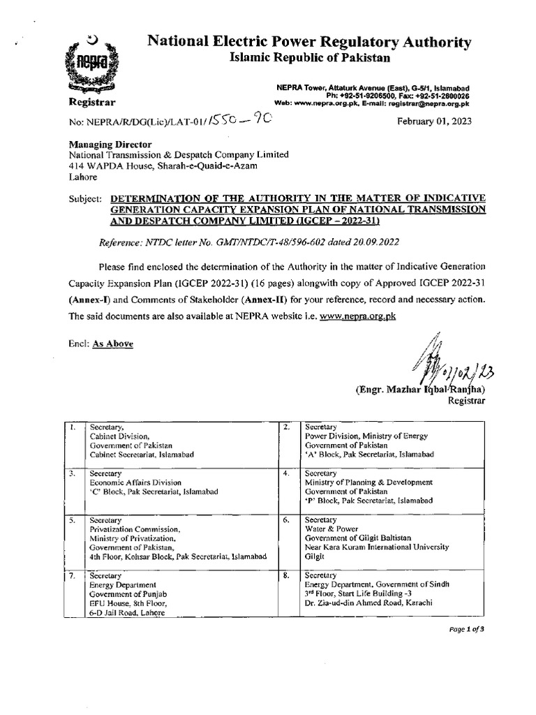 Feb Approved Draft LAT-01 NTDC IGCEP-2022-31 01-02-2023 1550-90 | PDF