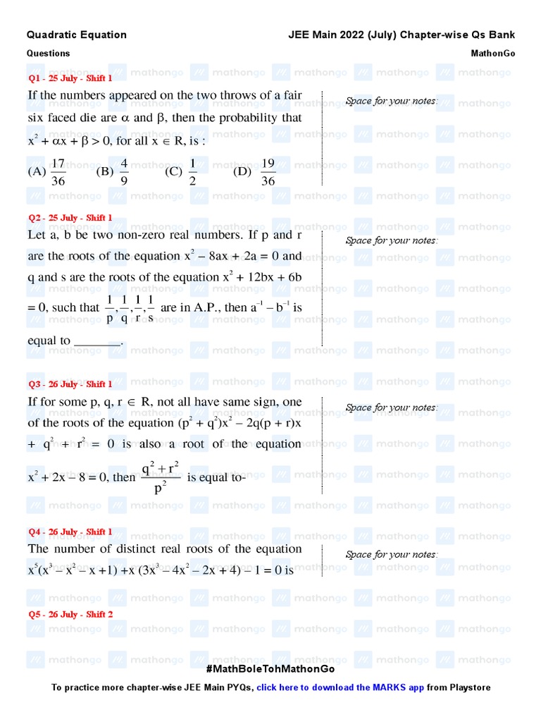 Quadratic Equation | PDF