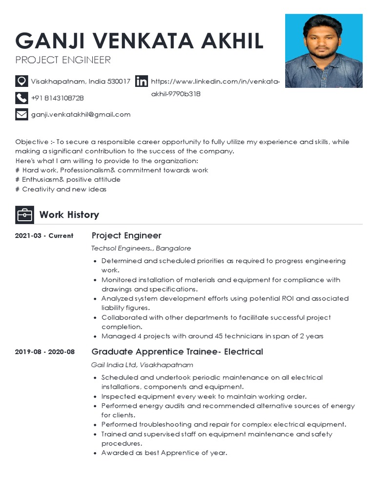 Project Engineer Resume - Ganji Venkata Akhil | PDF | Business ...
