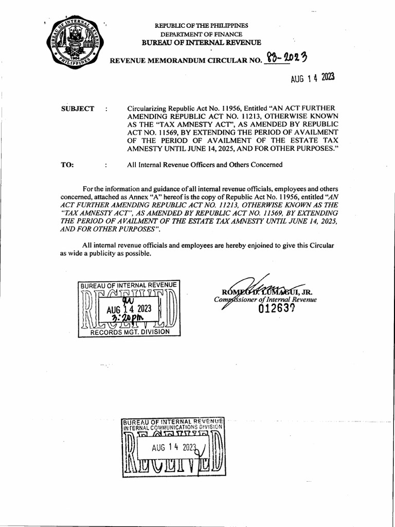 RMC No. 83-2023 | PDF