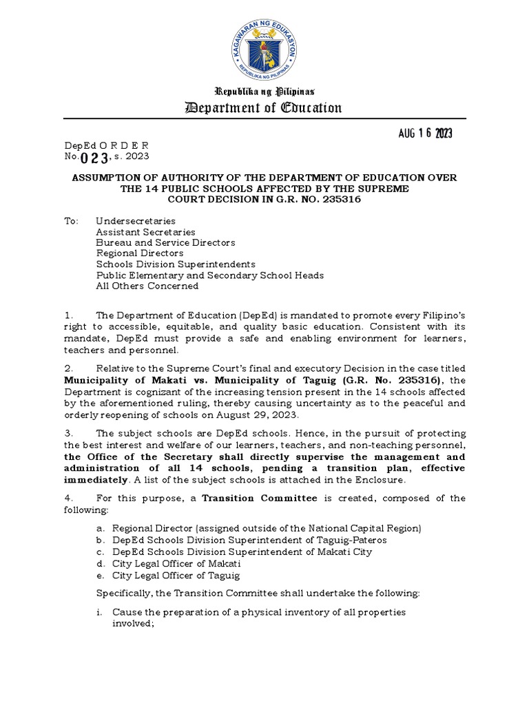 DepEd Assumes Control of 14 Schools | PDF | Business | Social Science