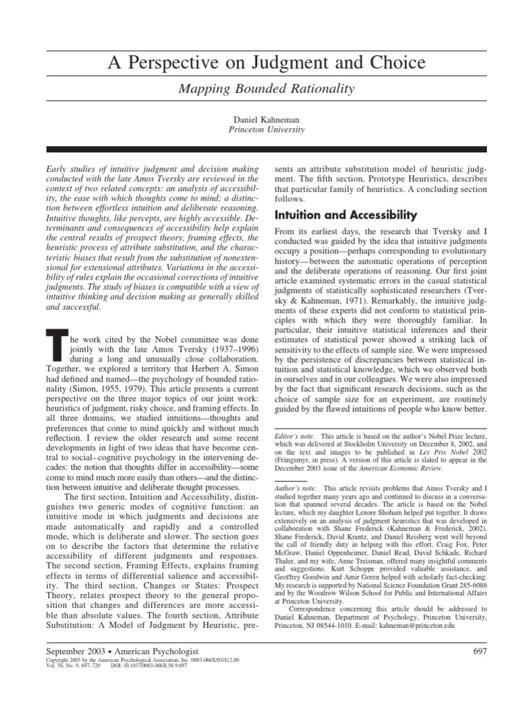 Kahneman NobelPrize | PDF | Framing (Social Sciences) | Heuristics In ...