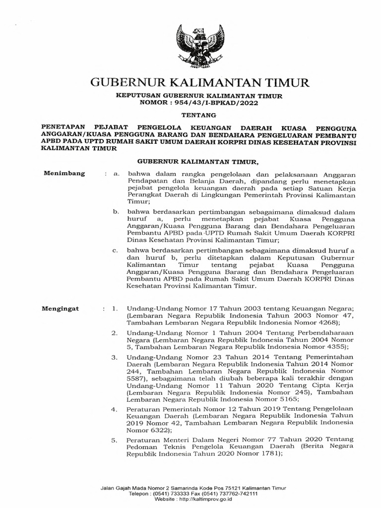 SK Kpa Dan Bendahara Apbd | PDF