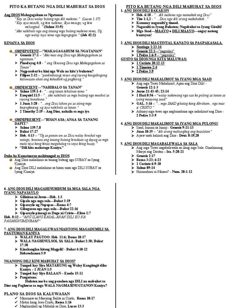 PITO KA BUTANG NGA DILI MABUHAT SA DIOS - by Joshua Notarte | PDF