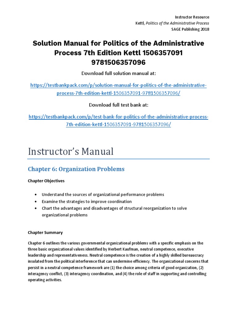 Politics of The Administrative Process 7th Edition Kettl Solutions Manual Download | PDF