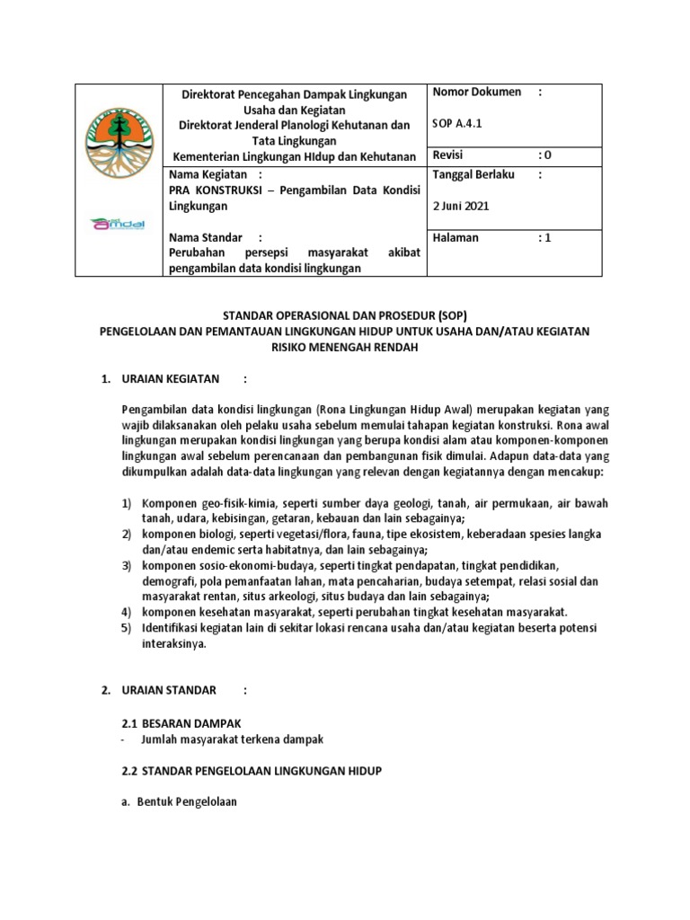 SOP A.4.1 Perubahan Persepsi Masyarakat Akibat Pengambilan Data Kondisi Lingkungan (Rona ...