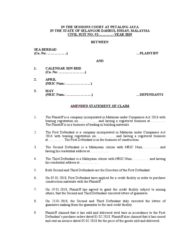 Statement of Claim Amend | PDF