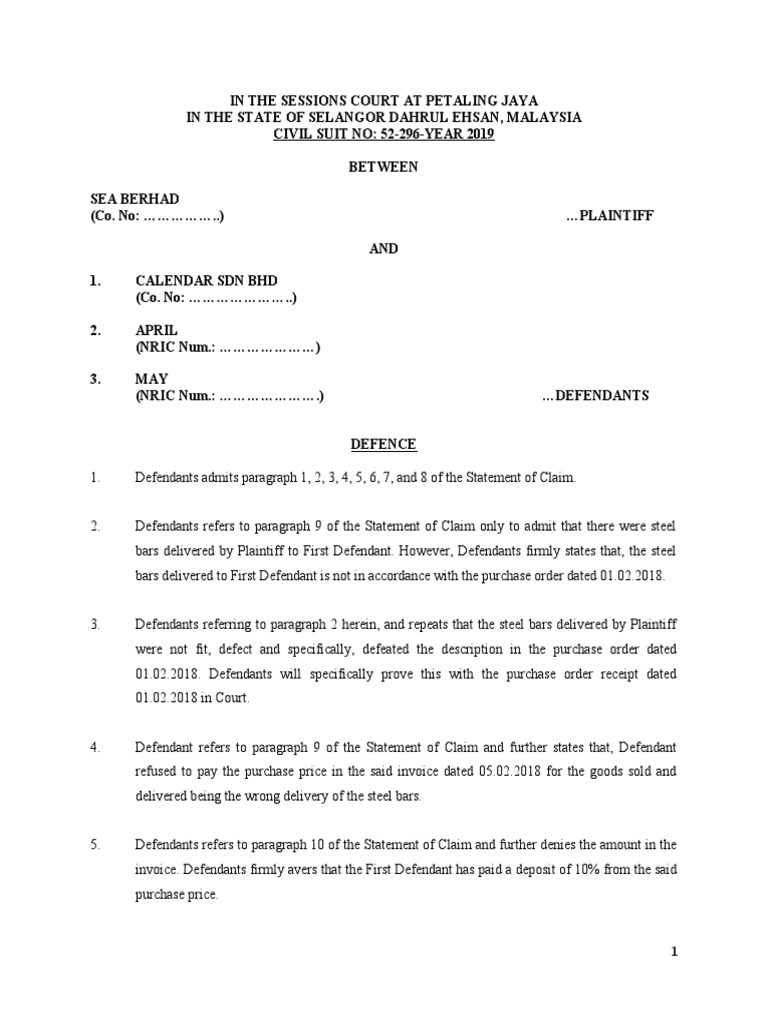 Statement of Defence | PDF