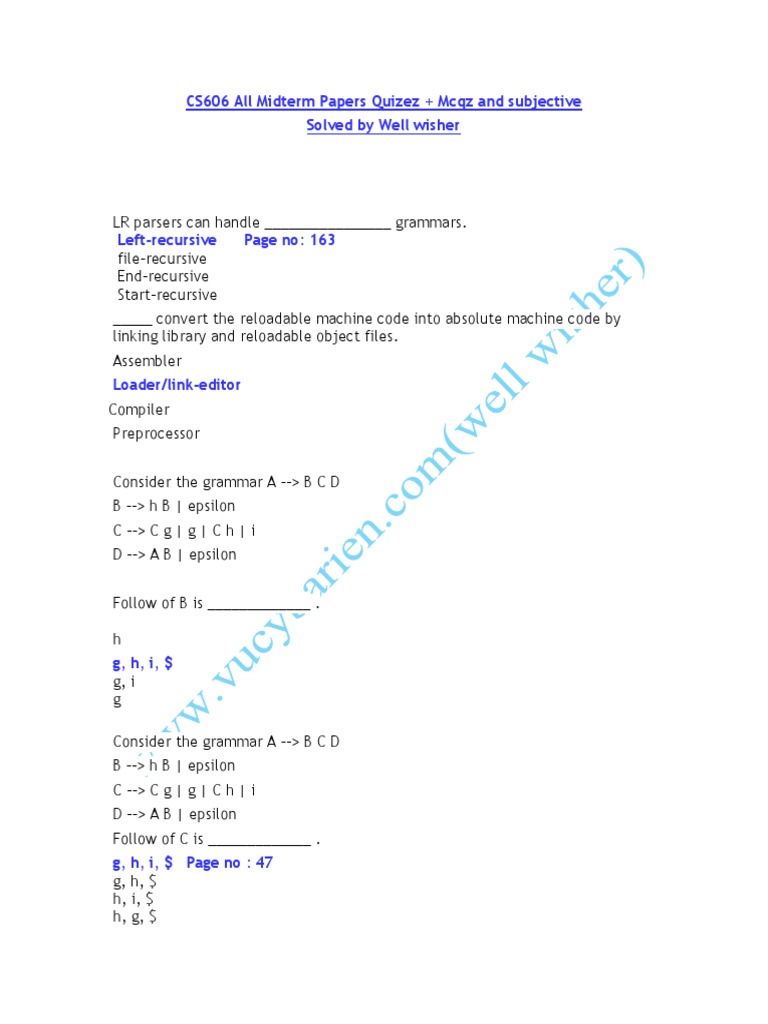 cs606 Midterm Solved Mcqs and Subjective Mega Files | PDF