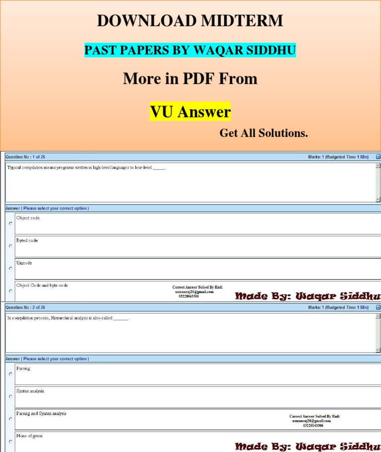 Waqar Siddhu's Midterm Past Papers PDF | PDF