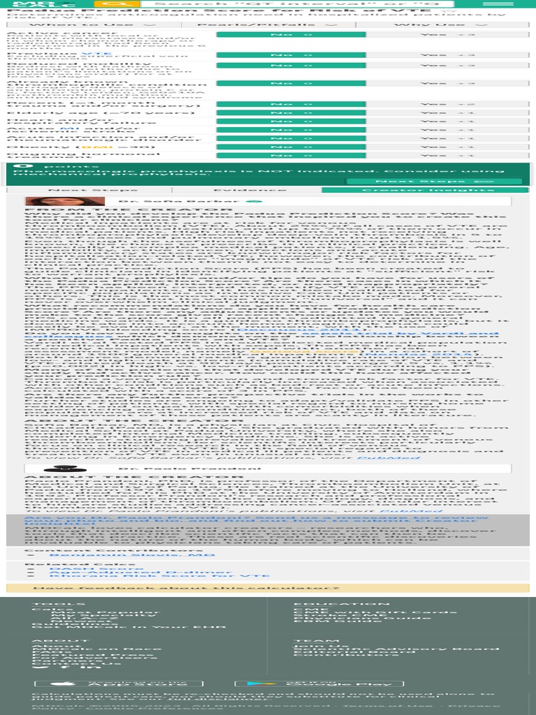 Padua Prediction Score For Risk of VTE - MDCalc | PDF