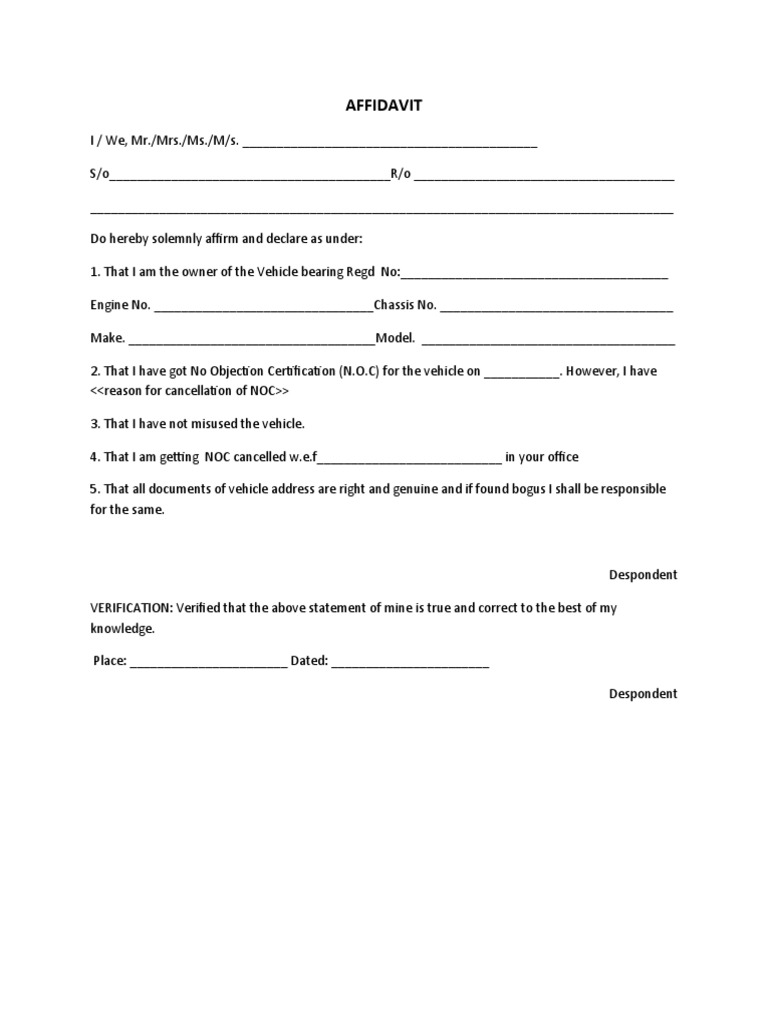 Affidavit NOC Cancellation | PDF | Law