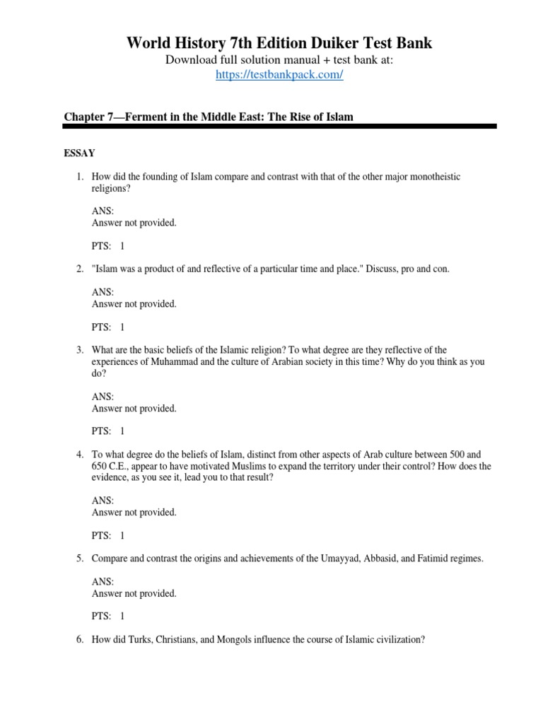 World History 7th Edition Duiker Test Bank 1 | PDF