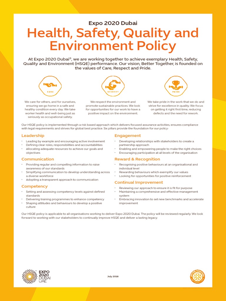 Expo 2020 HSEQ Policy | PDF