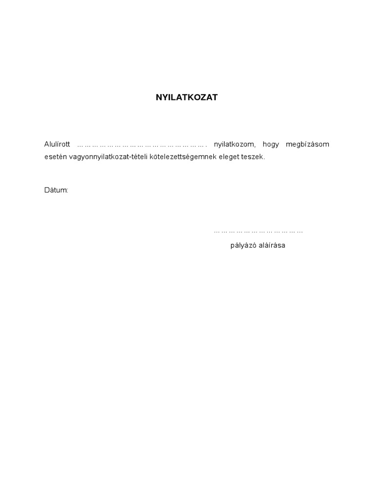 NYILATKOZAT Vagyonnyilatkozat | PDF