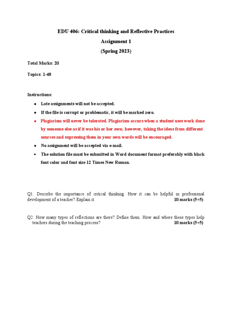 Spring 2023 - EDU406 - 1 | PDF Spring 2023 - EDU406 - 1 | PDF