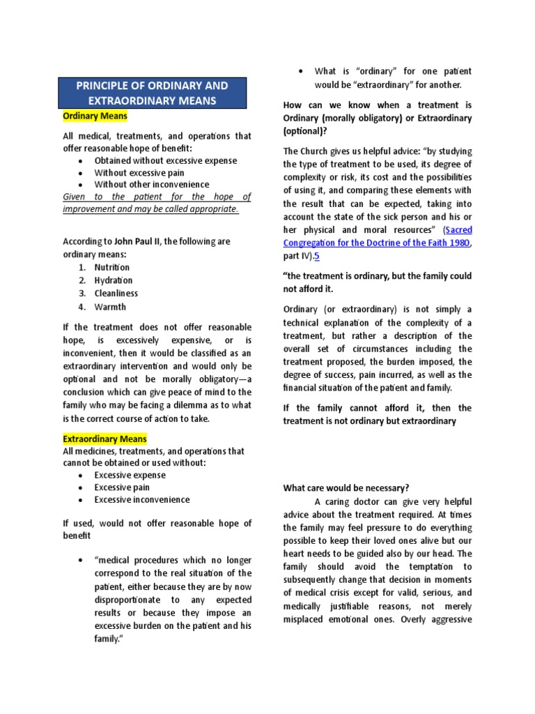 Ordinary vs Extraordinary Means in Care | PDF