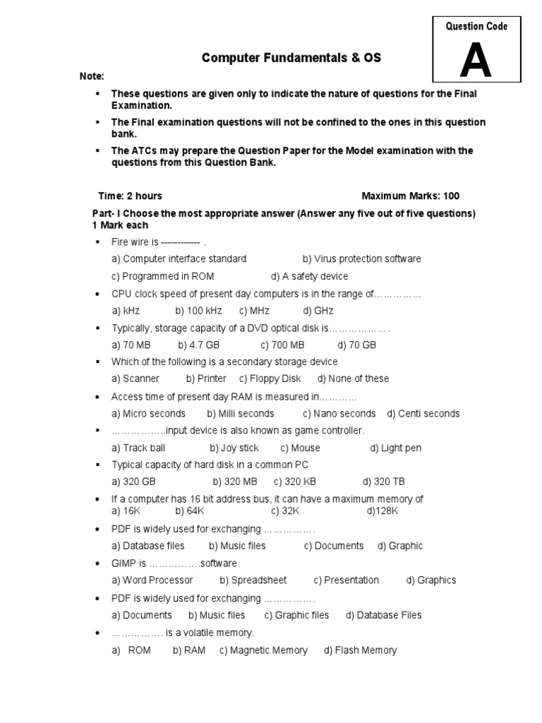 Fundamentals & OS - Model Question Bank | PDF | Computers