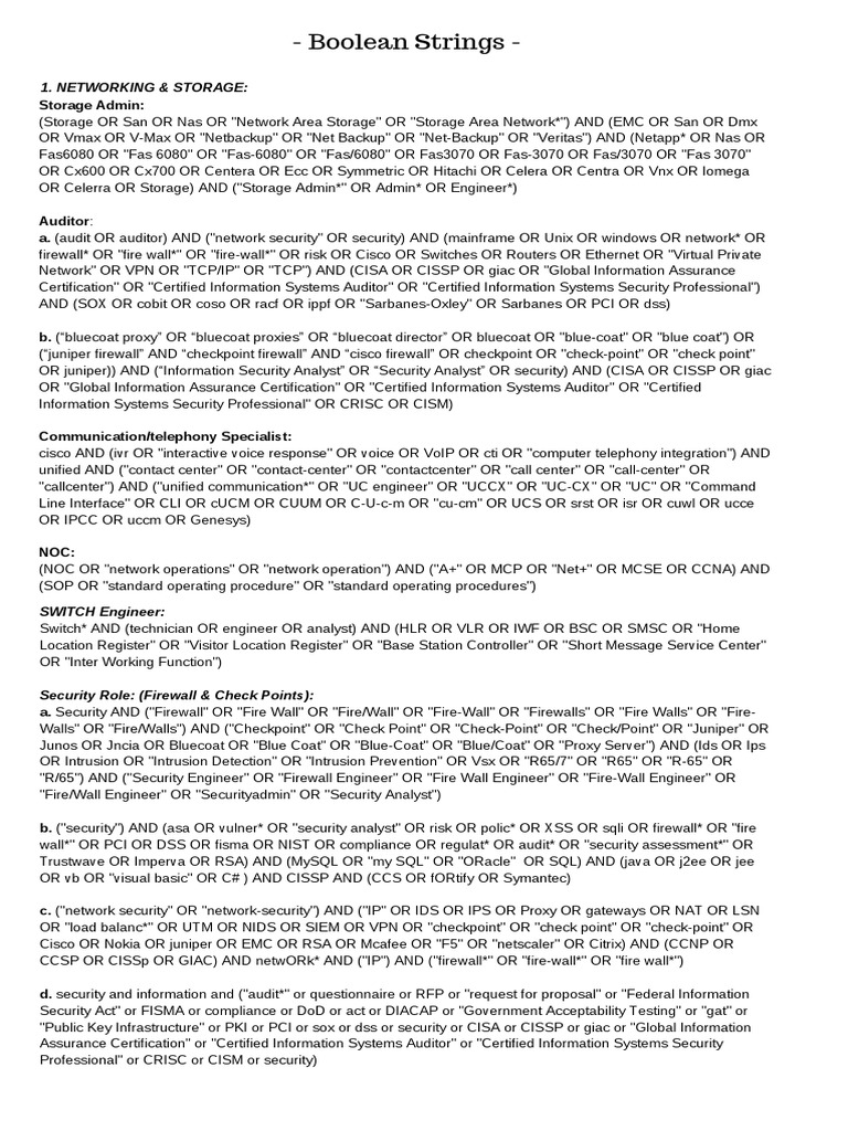 Recruiter's Handbook - Boolean Strings - Suman Pachigulla | PDF