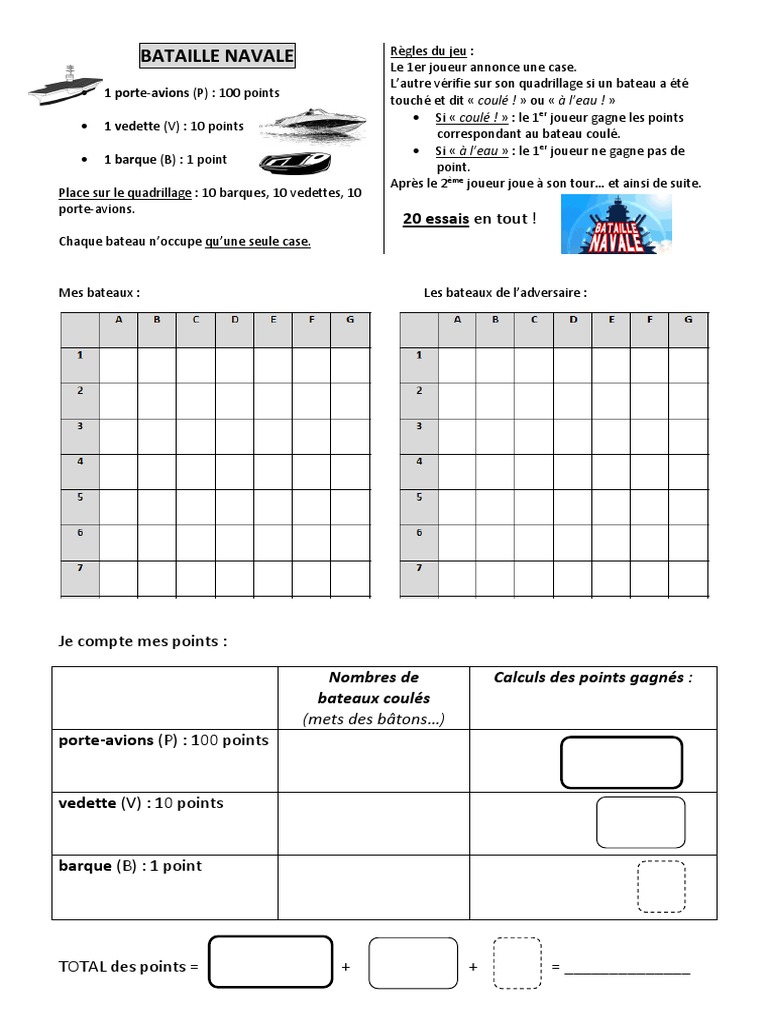 BATAILLE NAVALE ce1 | PDF