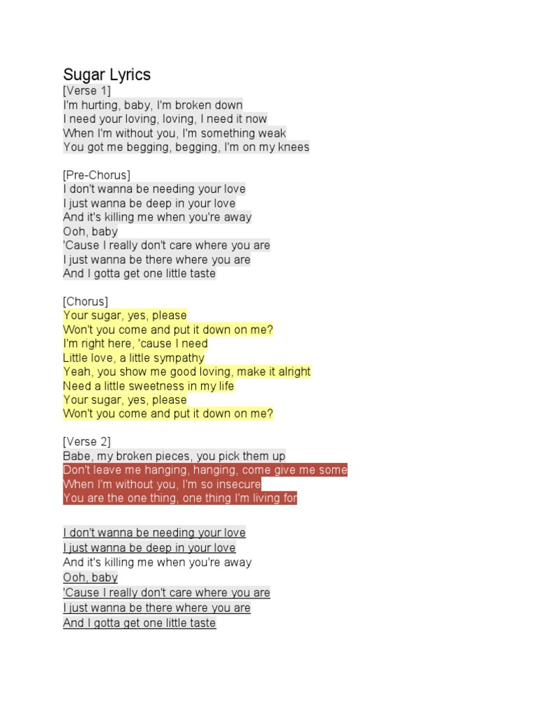 Sugar Lyrics | PDF | Poetry