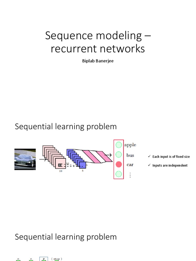 Sequence Modeling - Recurrent Networks: Biplab Banerjee | PDF