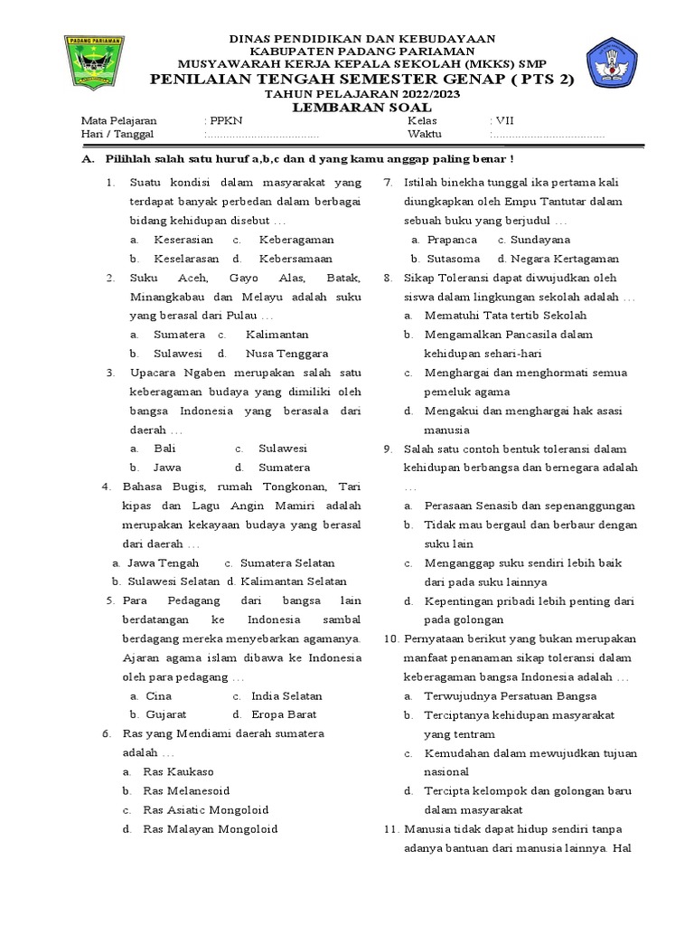 PTS Kelas Vii PKN | PDF
