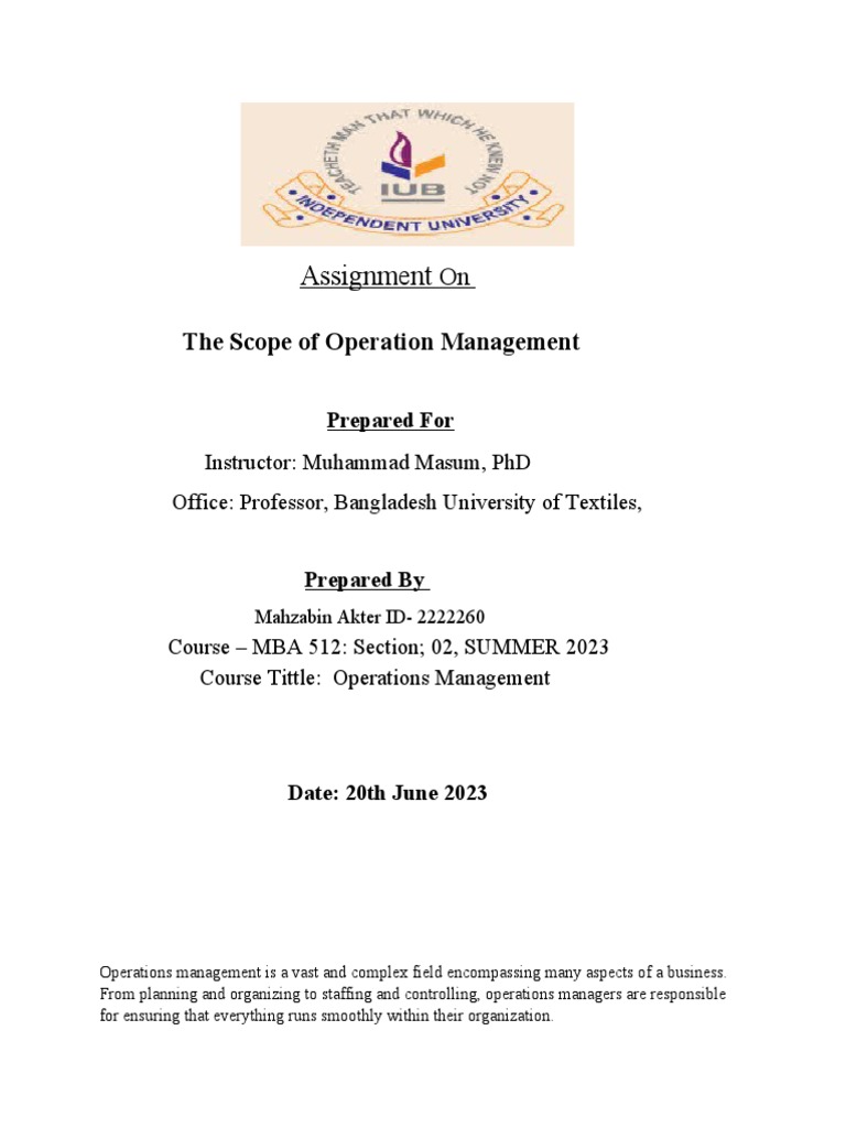 Scope Of Operation Management | PDF