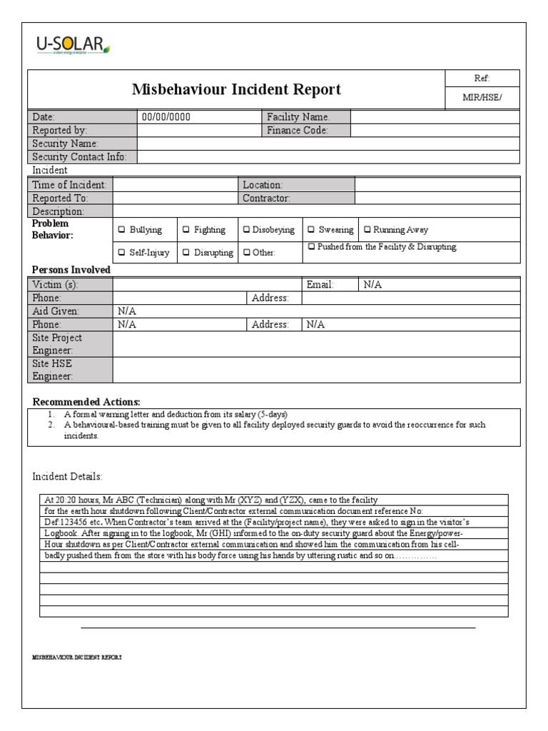 Behavior Incident Report | PDF